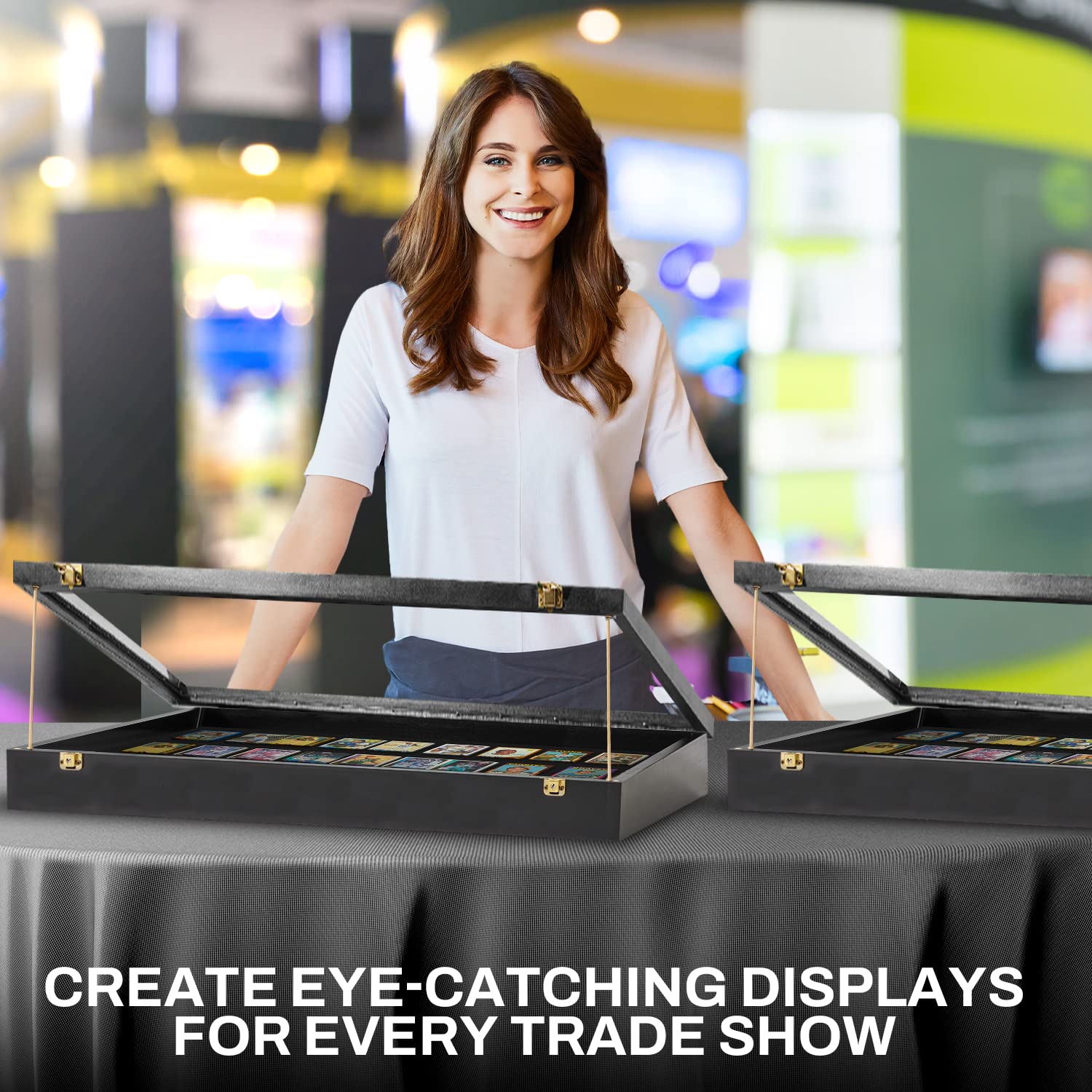 PENNZONI Trade Show Display Portable Case, Clear Acrylic Box for Pastry Display, Display Case for Exhibits w/Wooden Dowels | Black No Felt