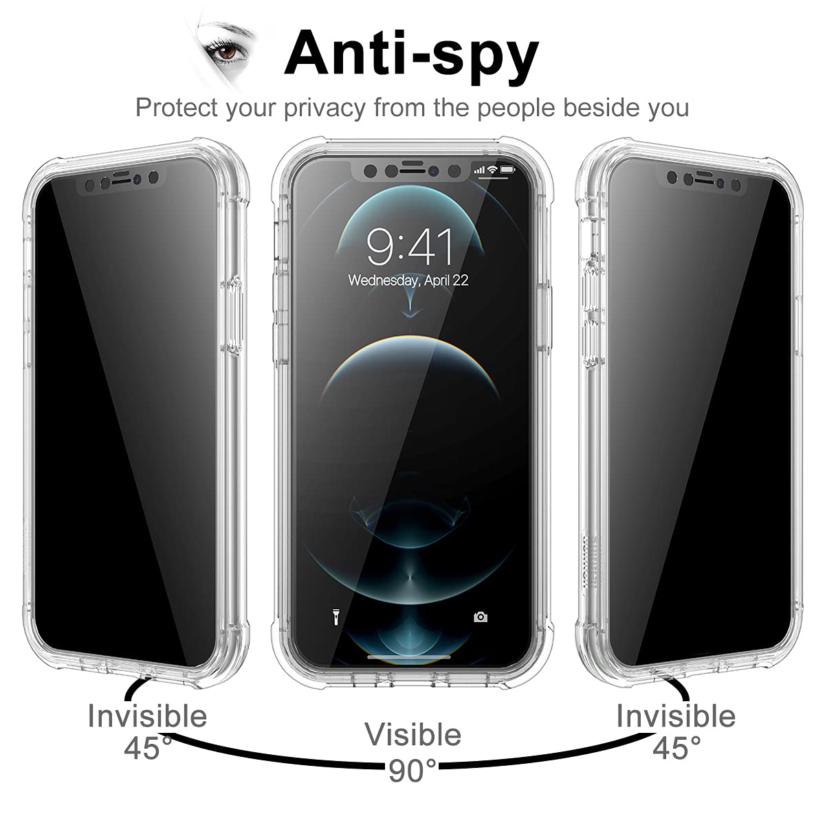 SURITCH Clear Case for iPhone 12 Pro Max (Only) 6.7-inch, [Privacy Screen Protector] Full Body Protective Shockproof Bumper Rugged Phone Cover for iPhone 12 Pro Max -(Clear)
