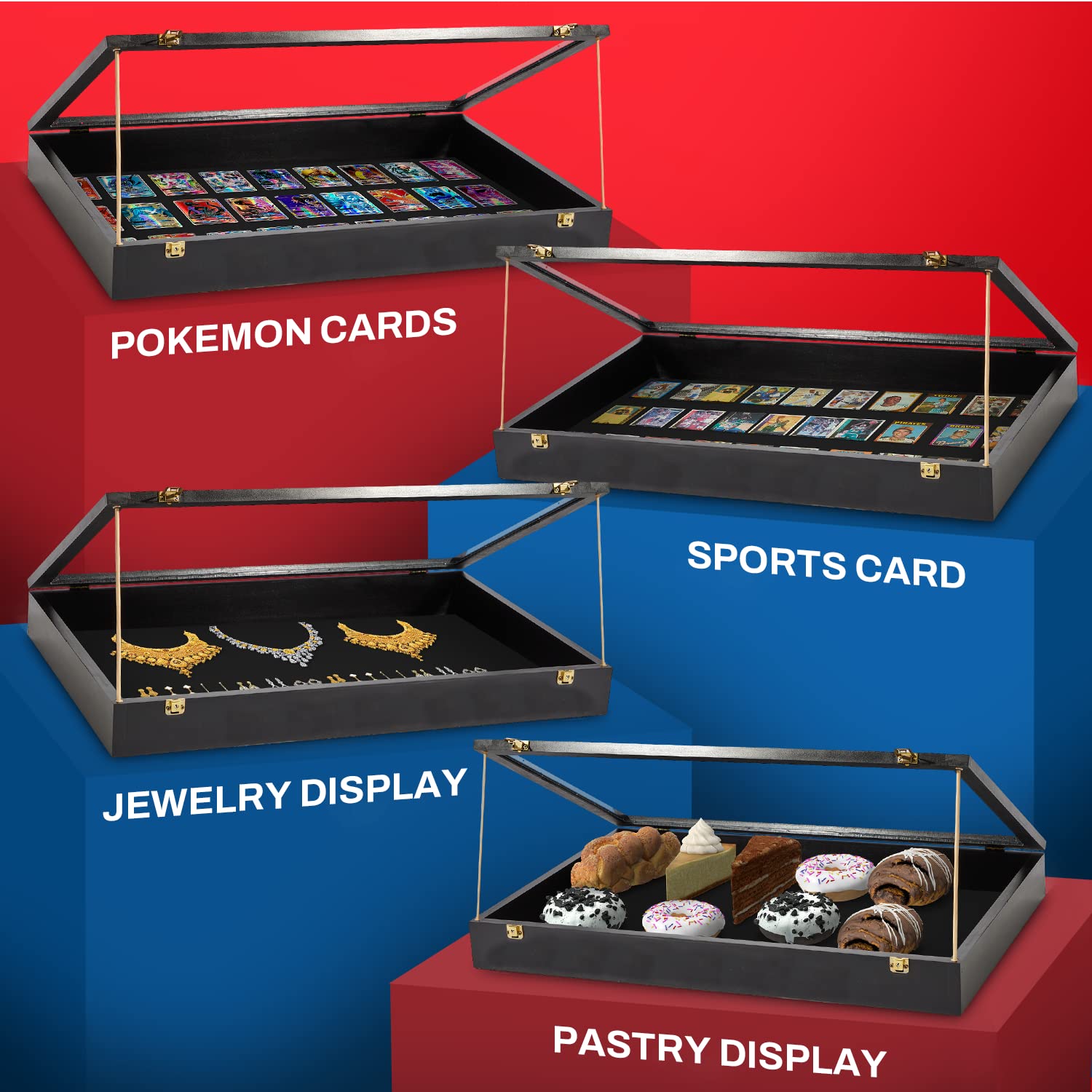 PENNZONI Trade Show Display Portable Case, Clear Acrylic Box for Pastry Display, Display Case for Exhibits w/Wooden Dowels | Black No Felt