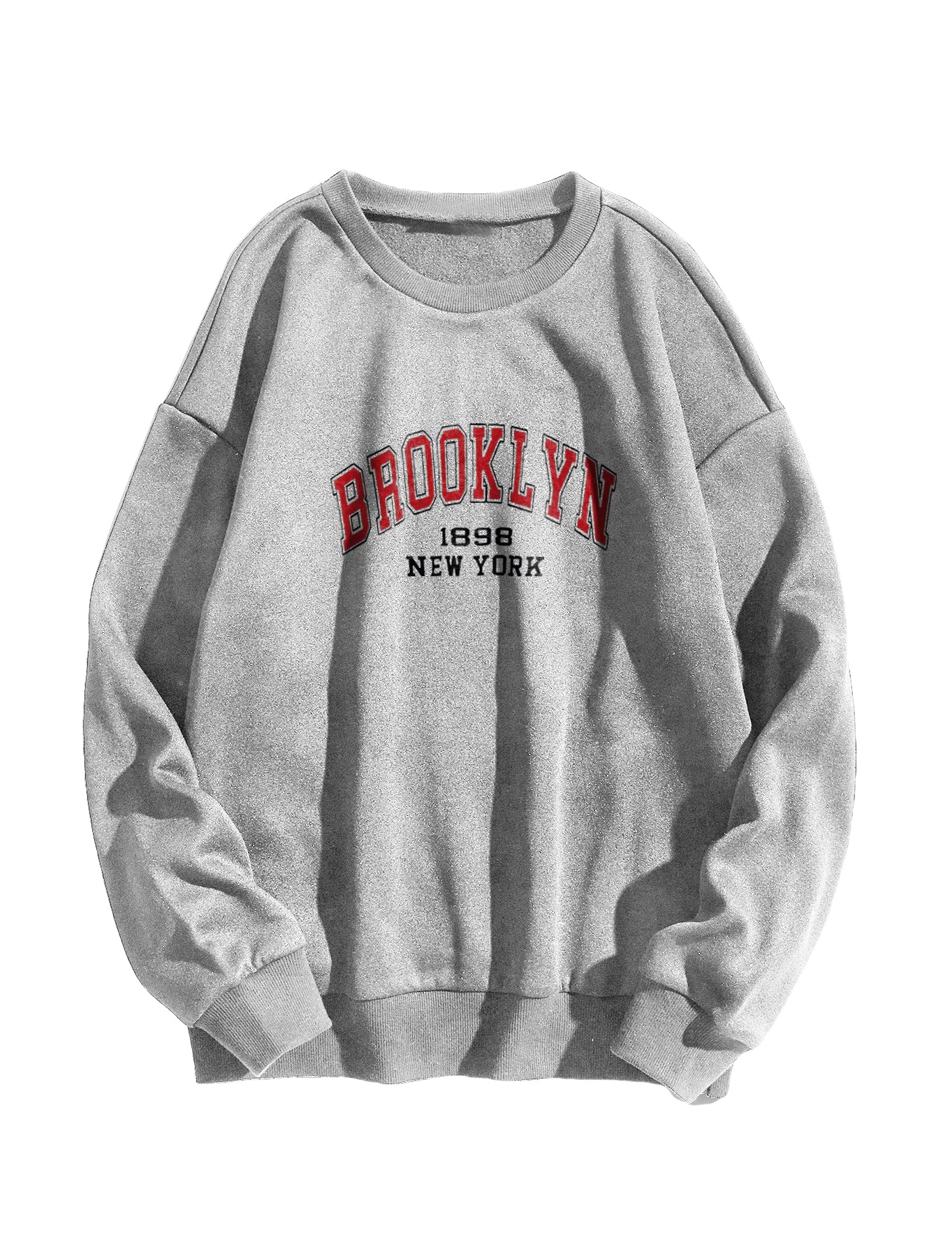 WDIRARA Women's Letter Graphic Print Round Neck Long Sleeve Sweatshirt Tops Pullovers Grey M