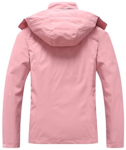 OTU Women's Waterproof Rain Jacket Lightweight Hooded Raincoat for Hiking Travel Outdoor Pink XL