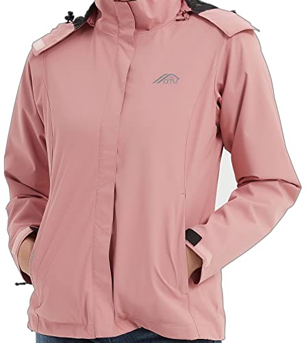 OTU Women's Waterproof Rain Jacket Lightweight Hooded Raincoat for Hiking Travel Outdoor Pink XL