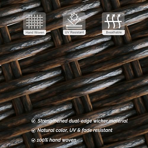 PHI VILLA Outdoor Patio C Spring Rattan Chairs Set of 2 Pieces High Back Wicker Dining Chair with Metal Frame for Patio, Deck, Porch - Brown
