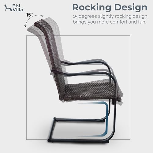 PHI VILLA Outdoor Patio C Spring Rattan Chairs Set of 2 Pieces High Back Wicker Dining Chair with Metal Frame for Patio, Deck, Porch - Brown