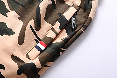 Big Boy's Cotton Casual Classic Fit 8 Inch Inseam Elastic Waist Knit Shorts with Drawstring Pockets Youth 14 Khaki Camouflage