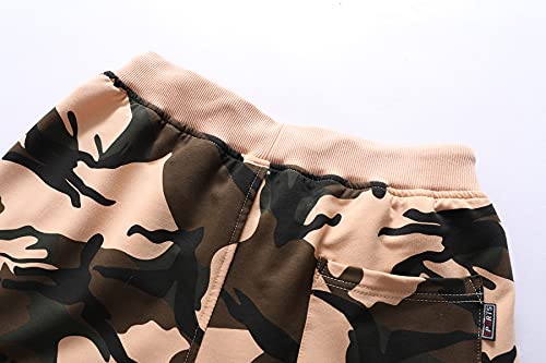 Big Boy's Cotton Casual Classic Fit 8 Inch Inseam Elastic Waist Knit Shorts with Drawstring Pockets Youth 14 Khaki Camouflage