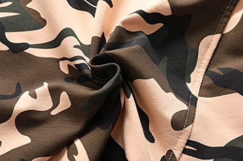 Big Boy's Cotton Casual Classic Fit 8 Inch Inseam Elastic Waist Knit Shorts with Drawstring Pockets Youth 14 Khaki Camouflage