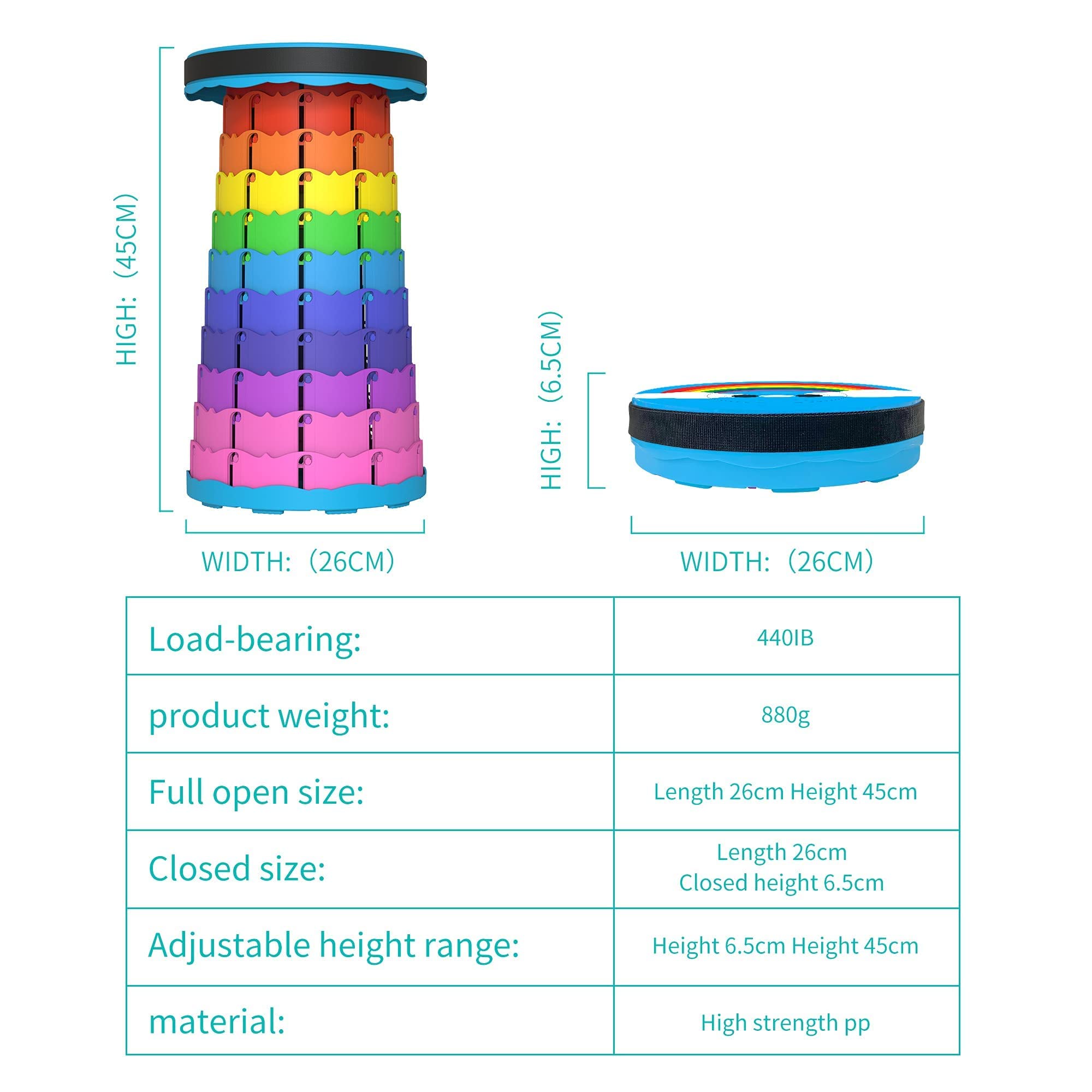 ALEVMOOM Portable Collapsible Stool with Cushion Retractable Folding Telescoping Stool for Adults Sturdy Capacity 440lbs Foldable Camping Stool for Outdoor Hiking Garden BBQ with Bag