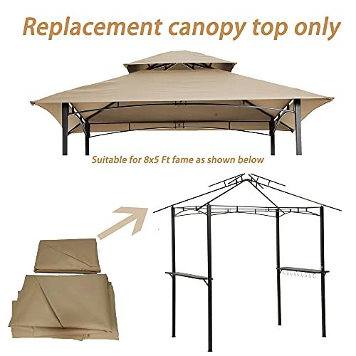 5FT x 8FT Grill Gazebo Replacement Canopy,Double Tiered Replacement Canopy Grill BBQ Gazebo Roof Top Cover Gazebo Replacement Canopy Roof (Beige)