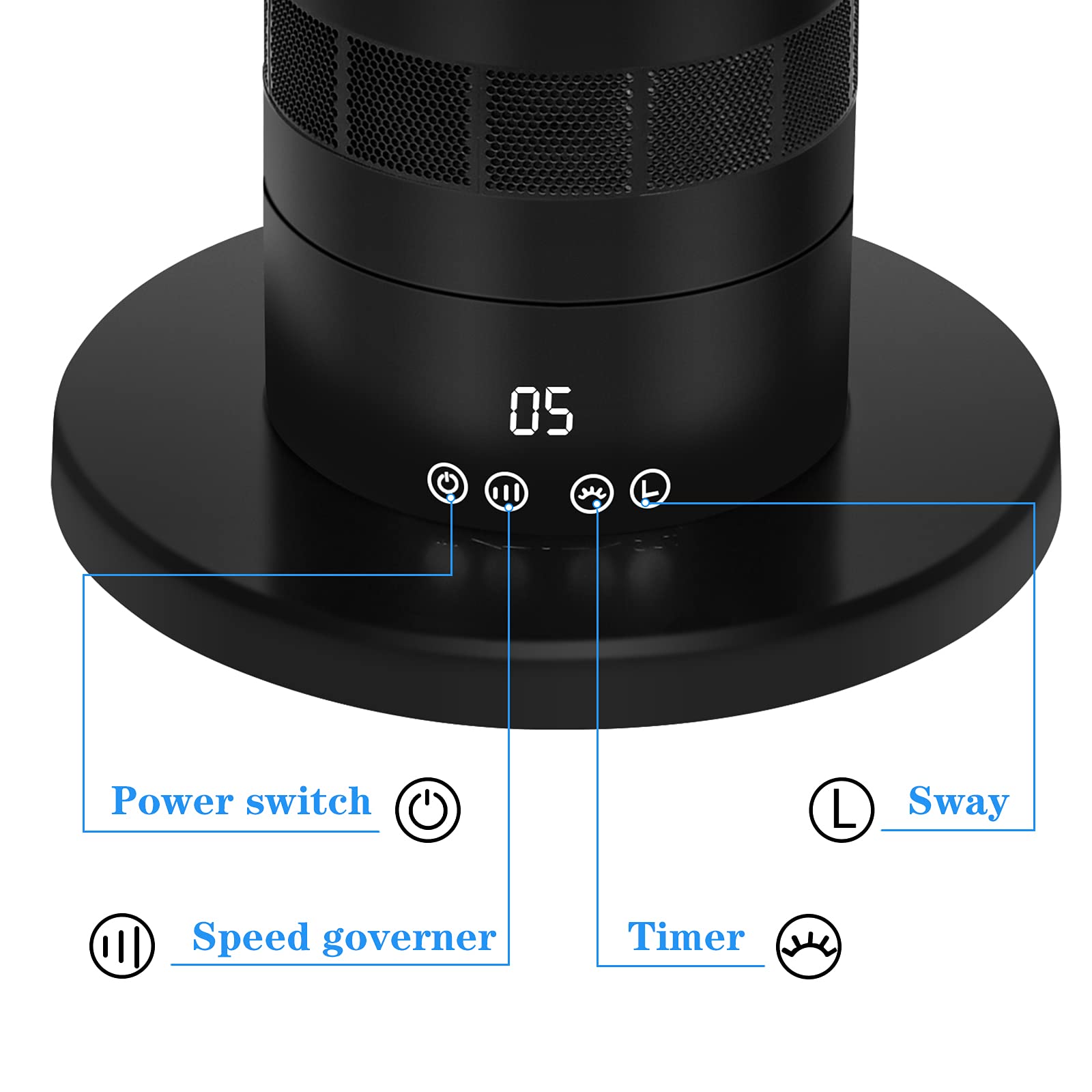 HealSmart Medium size portable bladeless fan, small table fan, 10 speeds settings, 10-hour timing closure bladeless fan, stylish and modern fan, low noise, lightweight, 24 inches, black