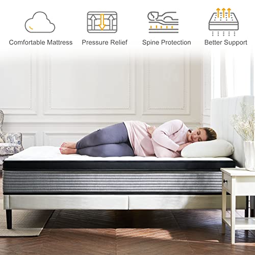 S SECRETLAND 14 Inch Hybrid Memory Foam Mattress with Individual Pocket Springs, King Bed in a Box, Pressure Relief and Cooler Cover, Medium Softer King Size
