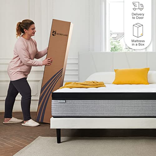 S SECRETLAND 14 Inch Hybrid Memory Foam Mattress with Individual Pocket Springs, King Bed in a Box, Pressure Relief and Cooler Cover, Medium Softer King Size