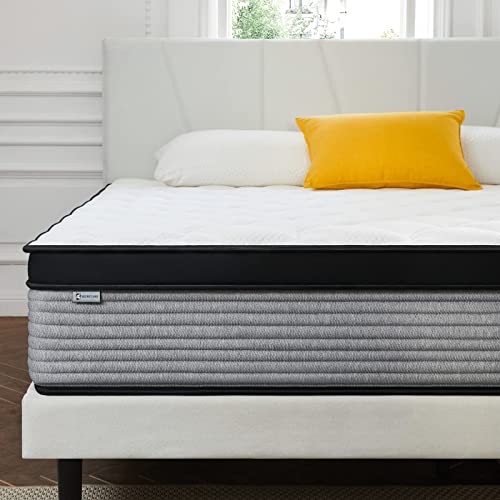 S SECRETLAND 14 Inch Hybrid Memory Foam Mattress with Individual Pocket Springs, King Bed in a Box, Pressure Relief and Cooler Cover, Medium Softer King Size