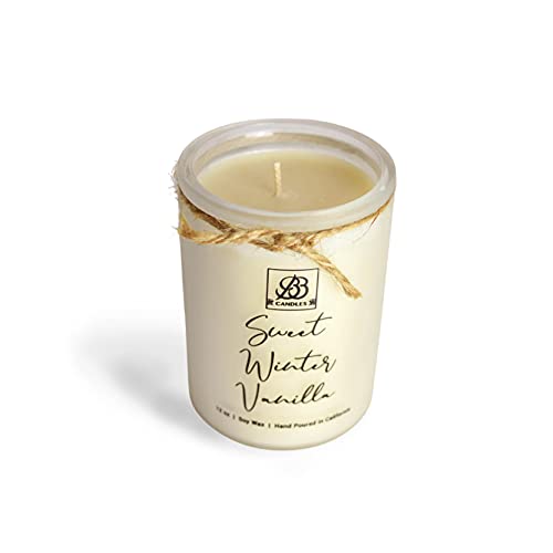 BB Candles Winter & Fall Collection - Natural Soy Hand Poured Fragrant Candles, Frosted Jars with Bamboo Lid, Ideal for Home Decor & Relaxation, 90+ Hours Burn Time, 12oz (Sweet Winter Vanilla)