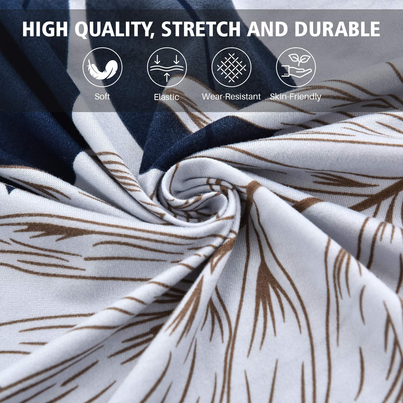 MIFXIN Armless Sofa Cover Futon Slipcover Stretch Elastic Polyester Folding Sofa Bed Non-Armrest Couch Furniture Protector Spandex Printed Washable Sofa Cover Without Armrests (Grey Blue Leaf)
