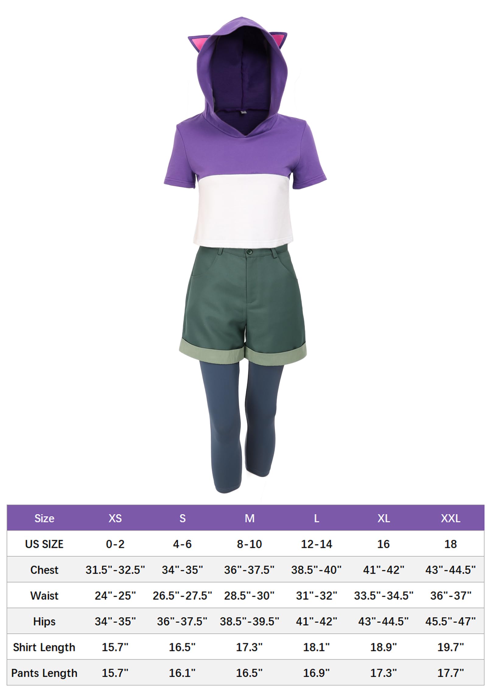 DAZCOS Women's US Size Purple White Hoodie Cosplay Costume Outfit with Tights (Medium)