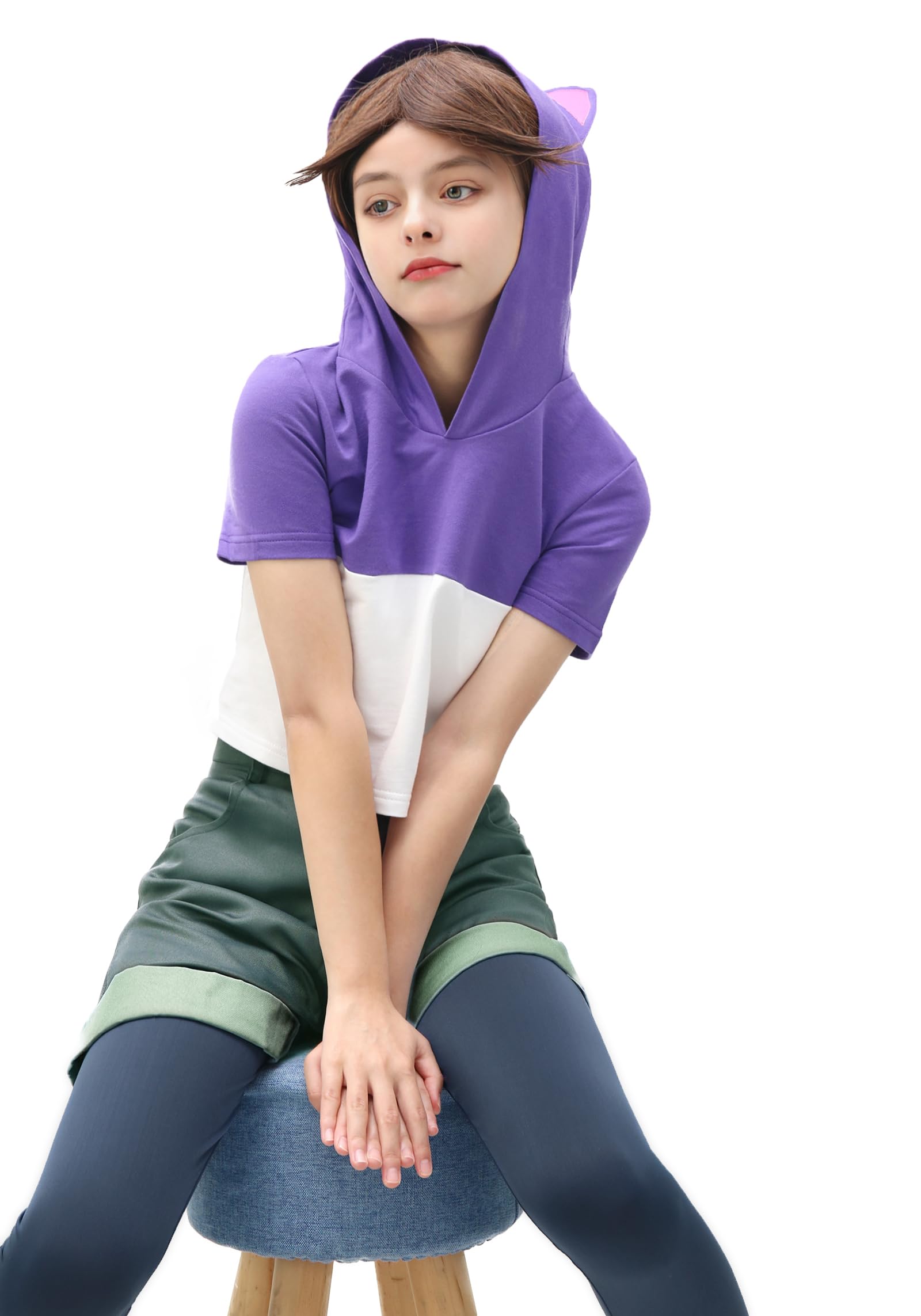 DAZCOS Women's US Size Purple White Hoodie Cosplay Costume Outfit with Tights (Medium)