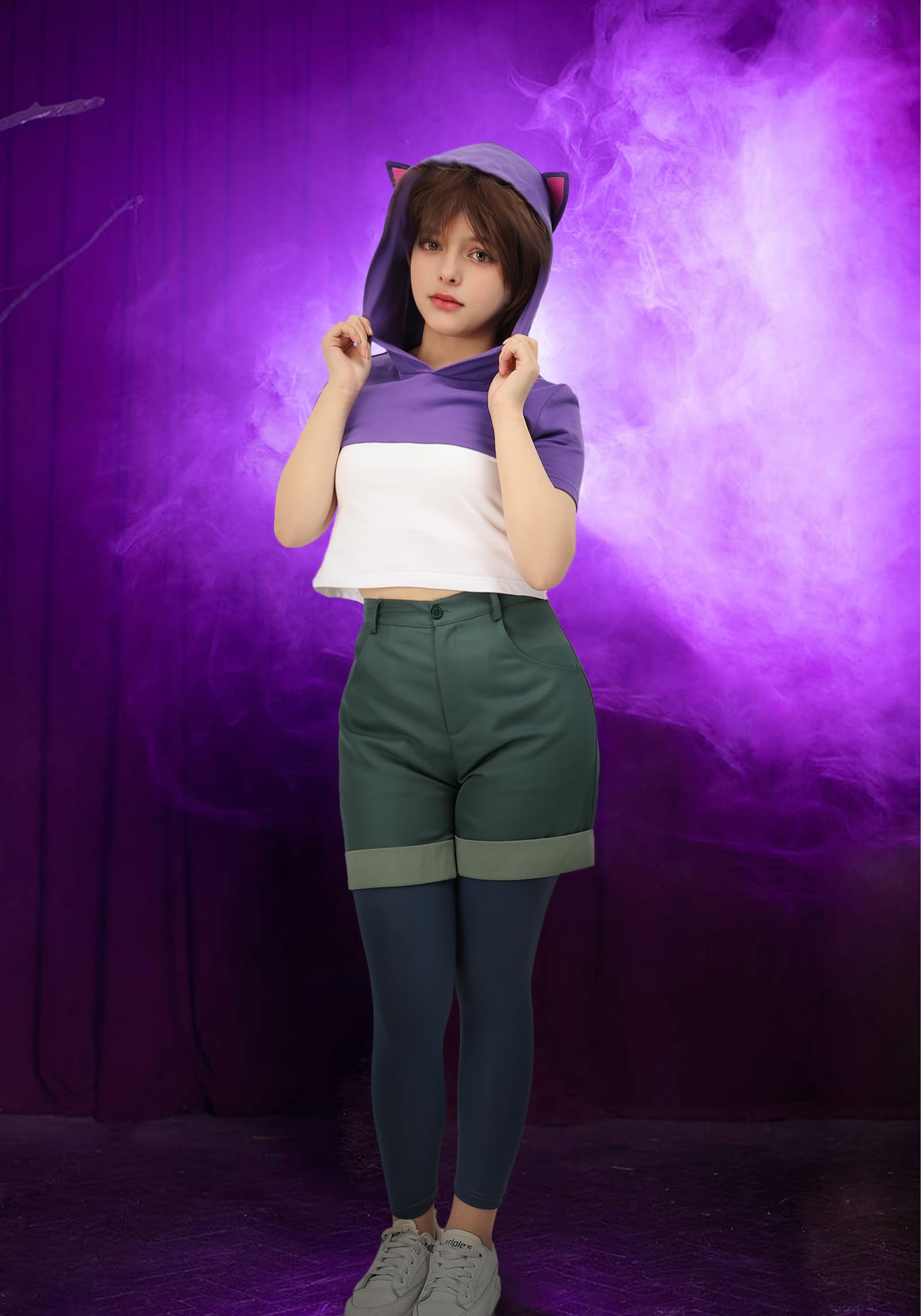 DAZCOS Women's US Size Purple White Hoodie Cosplay Costume Outfit with Tights (Medium)