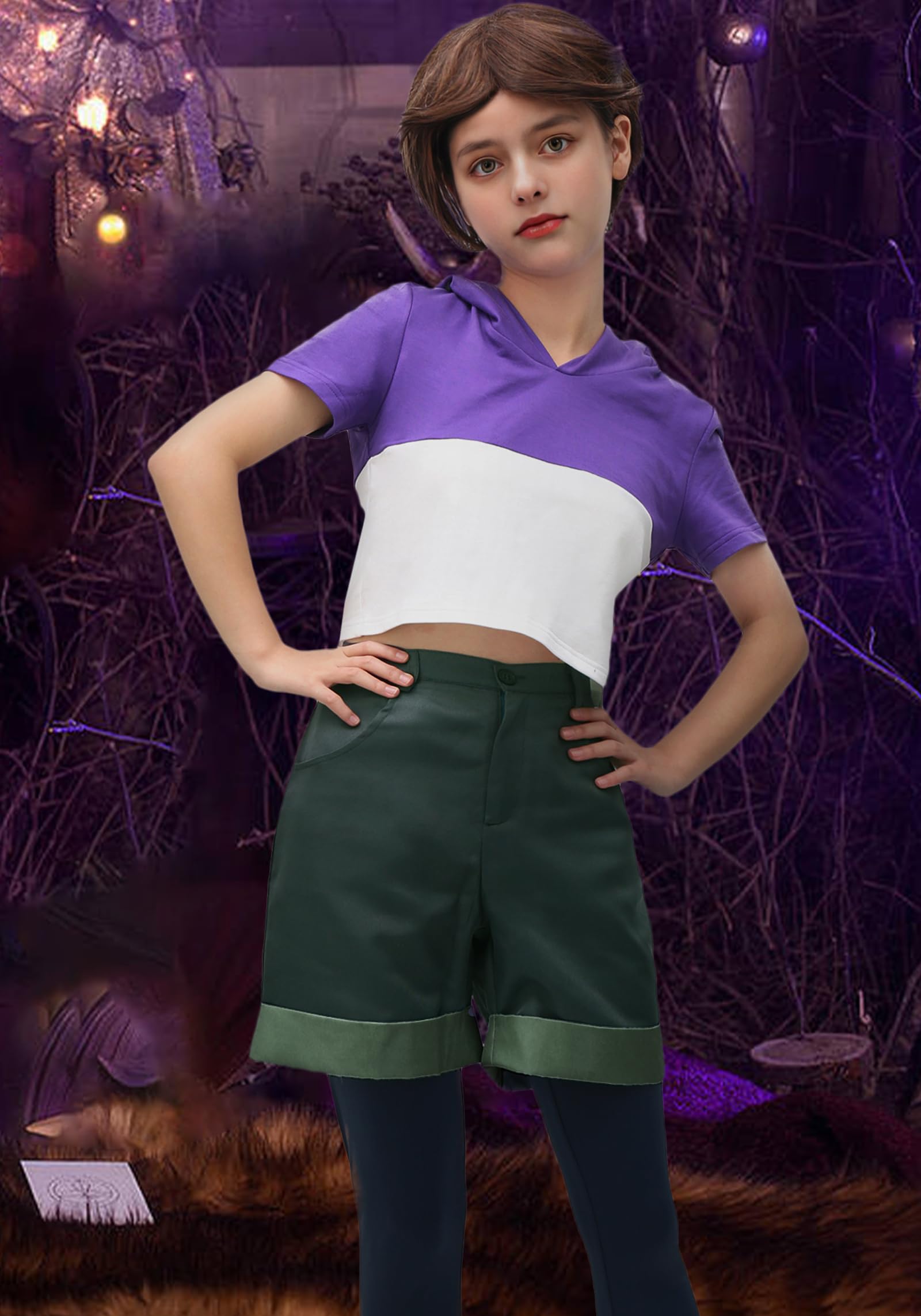 DAZCOS Women's US Size Purple White Hoodie Cosplay Costume Outfit with Tights (Medium)