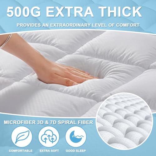 JTE Twin Mattress Pad for Back Pain, 100% Waterproof Extra Thick Quilted Fitted Mattress Protector, Breathable Cooling Mattress Topper Bed Cover Pillow Top 8-21" Deep Pocket(39 * 75 Inches, White)