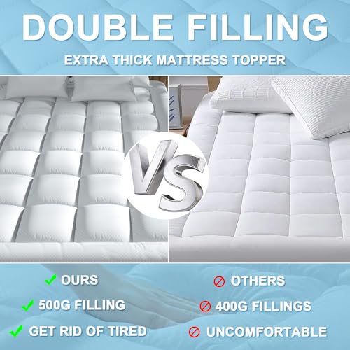 JTE Twin Mattress Pad for Back Pain, 100% Waterproof Extra Thick Quilted Fitted Mattress Protector, Breathable Cooling Mattress Topper Bed Cover Pillow Top 8-21" Deep Pocket(39 * 75 Inches, White)