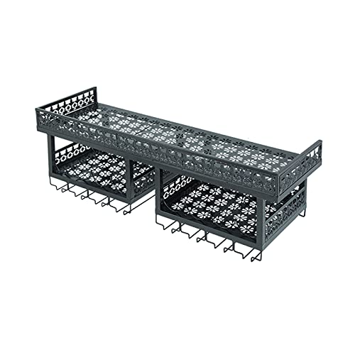 Industrial Wine Rack Cabinet Upside Down Wine Glass Bar Glass Rack Hanging Wall Wine Rack Include Wall-Mounted Wine Rack Wall Shelf 16-24 Wine Glasses Cases (39.4" x 11.8" x 11.8" Double Layer)