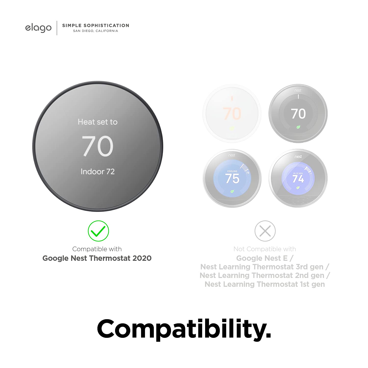 elago Wall Plate Cover Plus 2 Compatible with Google Nest Thermostat 2020 [Snow] - Durable Polycarbonate Material, Easy Installation, Complementary Design