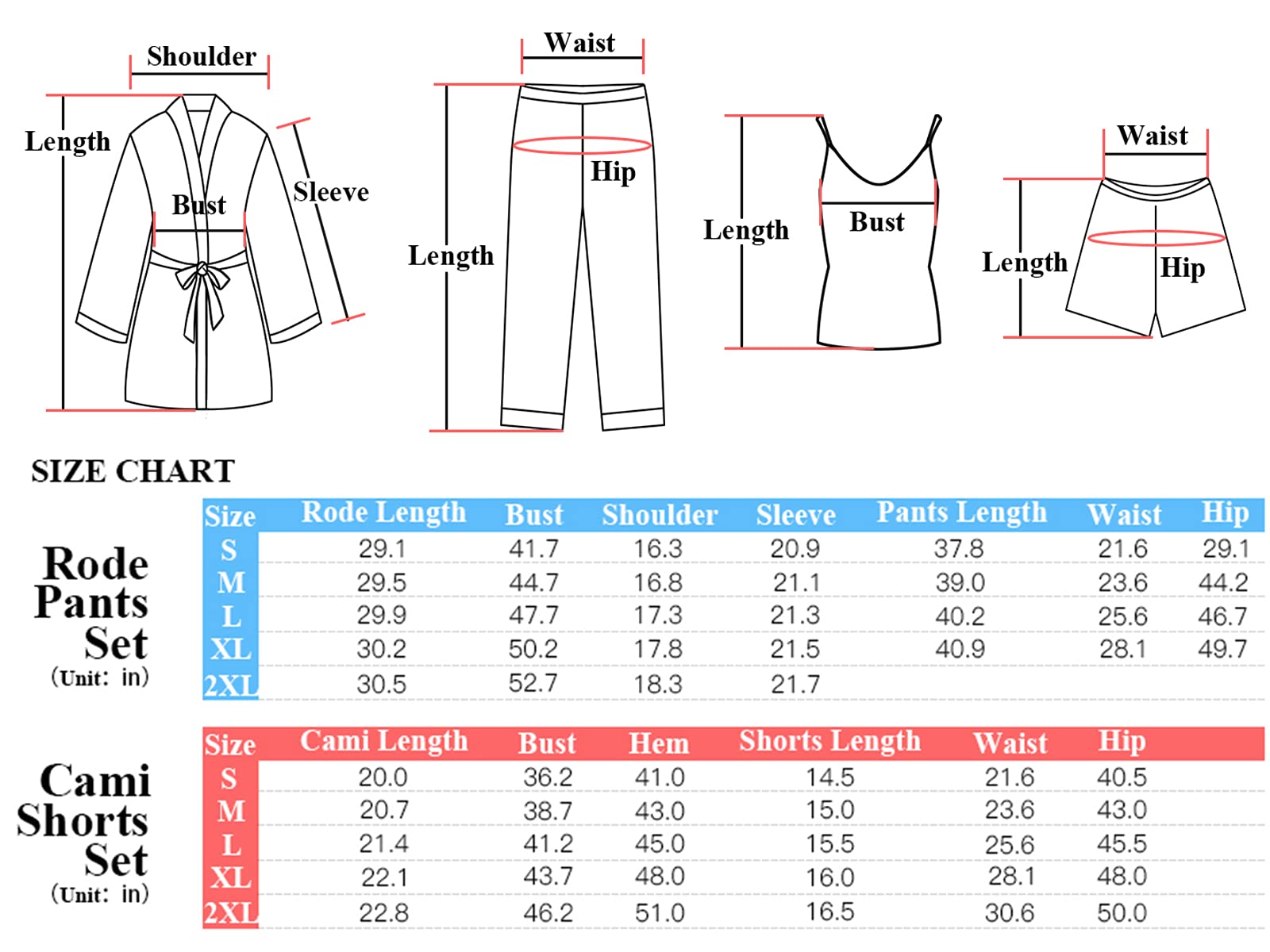 Arwser Women's Silk Satin Pajamas Set 4 Pcs Sleepwear Cami Top Pjs with Shorts and Robe Red