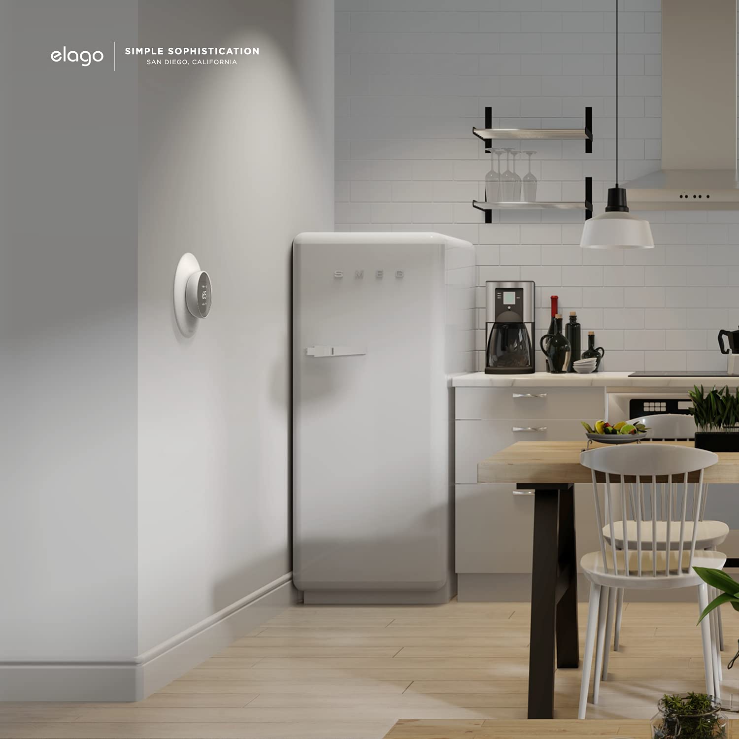 elago Wall Plate Cover Plus 2 Compatible with Google Nest Thermostat 2020 [Snow] - Durable Polycarbonate Material, Easy Installation, Complementary Design