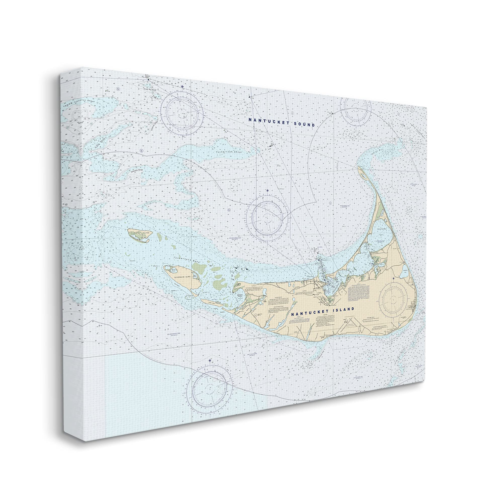 Stupell Industries Nantucket Island Coastal Massachusetts Traditional Nautical Map, Designed by Daphne Polselli Canvas Wall Art, 16 x 20, Tan