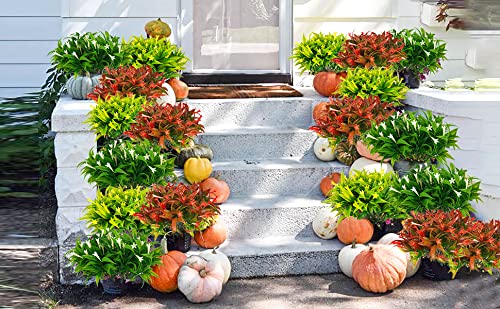 Uieke 6Pcs Outdoor Artificial Plants UV Resistant Fake Flowers Plastic Plants Morning Glory Greenery Shrubs for Outside Home Garden Patio Window Box Summer Fall Décor Red