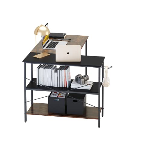 L-Shaped Black Linen + Retro Double Color Matching Desk