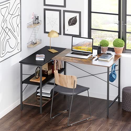 L-Shaped Black Linen + Retro Double Color Matching Desk
