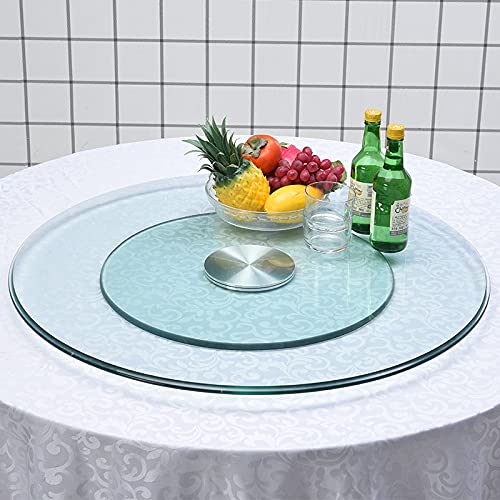Lazy Susan Turntable for Kitchen - 24" 36" 40" Transparent Rotating Round Turntable with Auxiliary Wheel design, 360 Degree Swivel Dining Table Serving Tray, Aluminum alloy (Size : 90cm/35.4in)