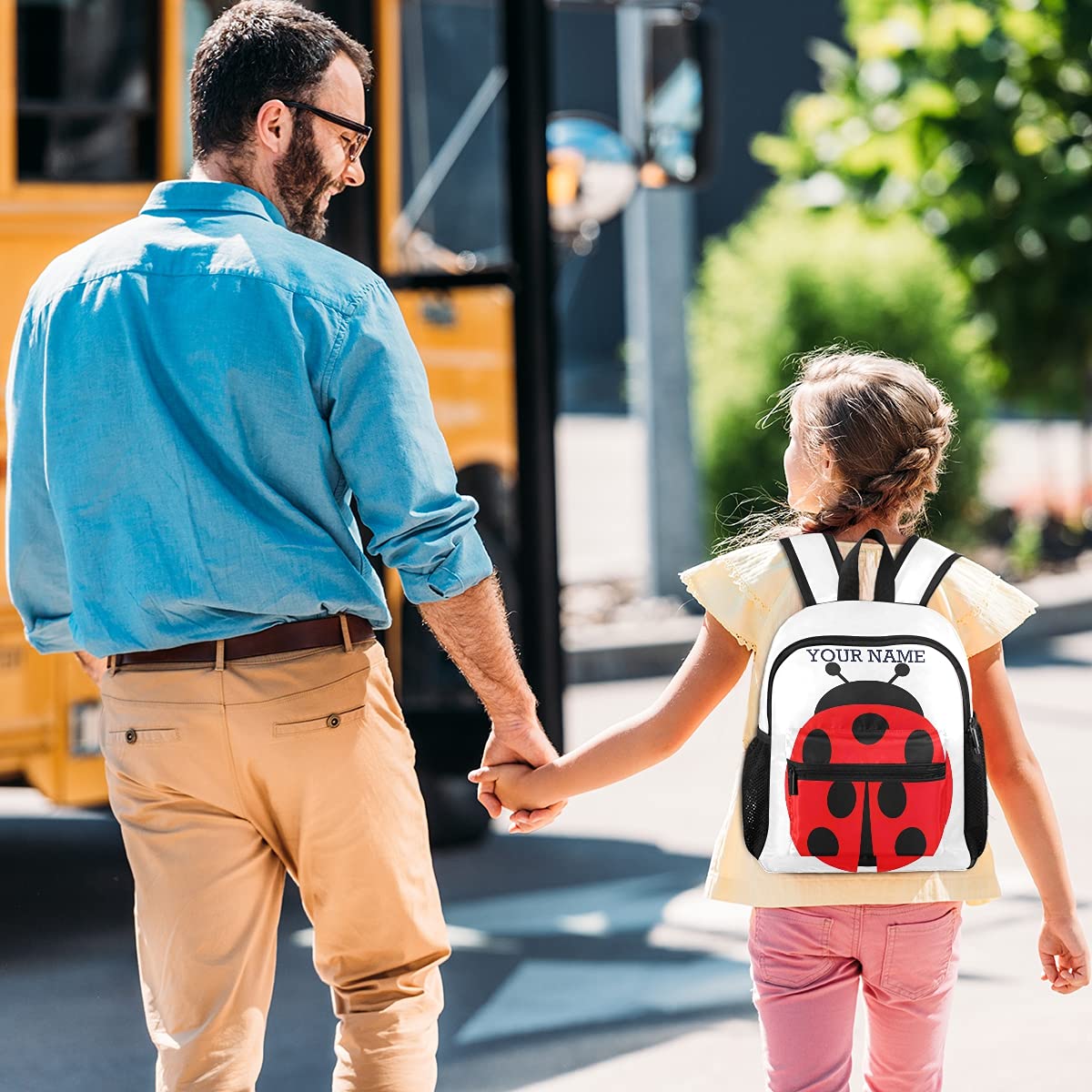 ODAWA Custom Preschool Backpack, Personalized Backpack with Name Customization Ladybugs School Backpack