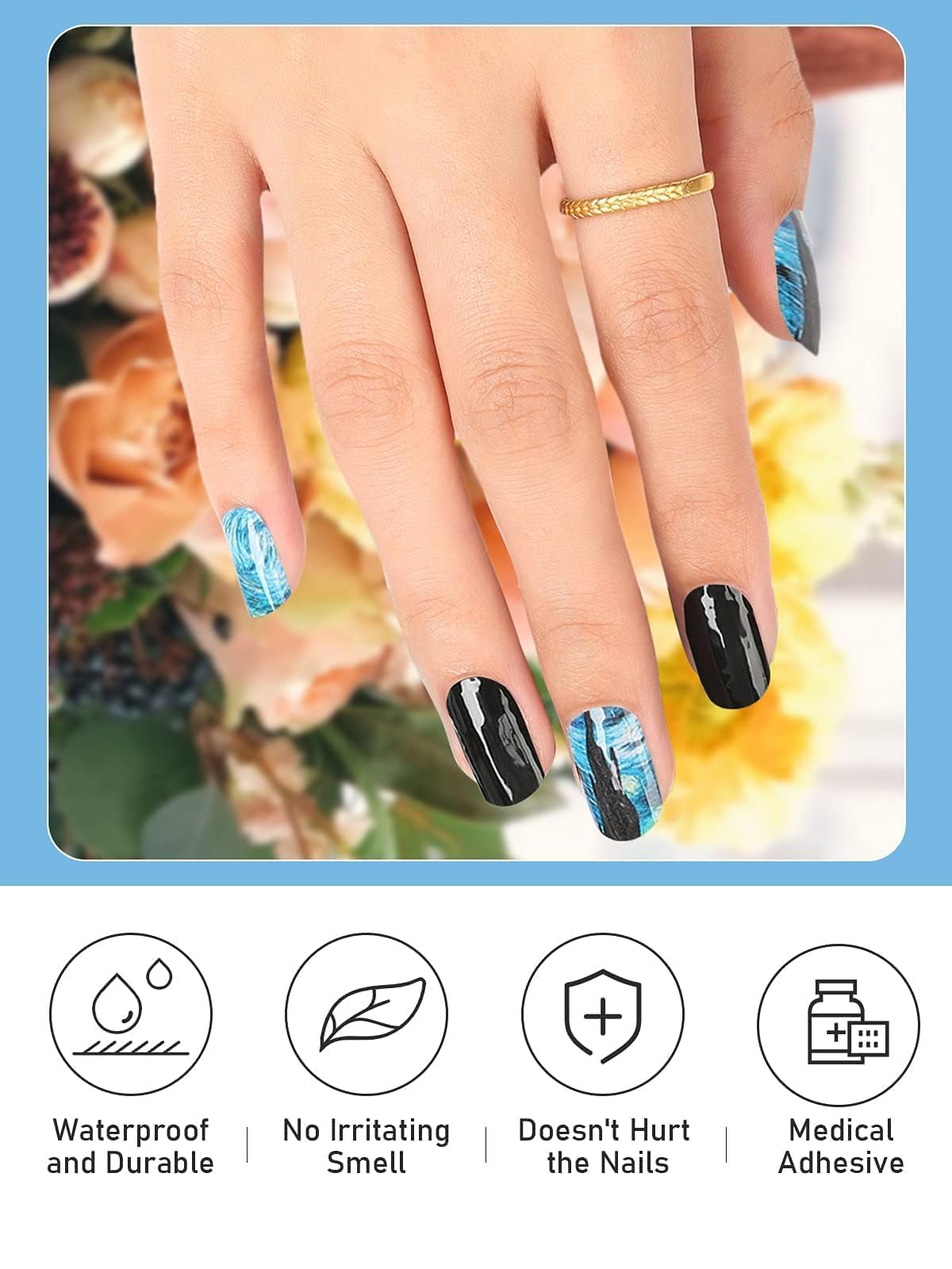 Kalolary Semi Cured Gel Nail Stickers, Starry Night Sky Full Wrap Nail Gel Polish Strips, Brighter Adhesive Real Gel Nail Polish Stickers for Birthday Gift(UV/LED Lamp Required)