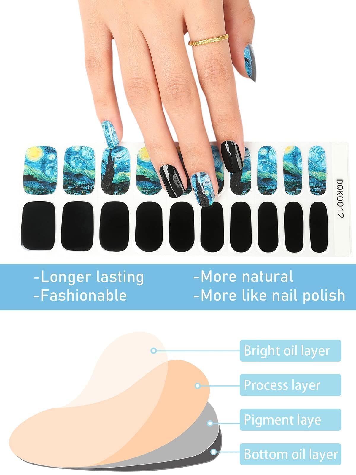 Kalolary Semi Cured Gel Nail Stickers, Starry Night Sky Full Wrap Nail Gel Polish Strips, Brighter Adhesive Real Gel Nail Polish Stickers for Birthday Gift(UV/LED Lamp Required)