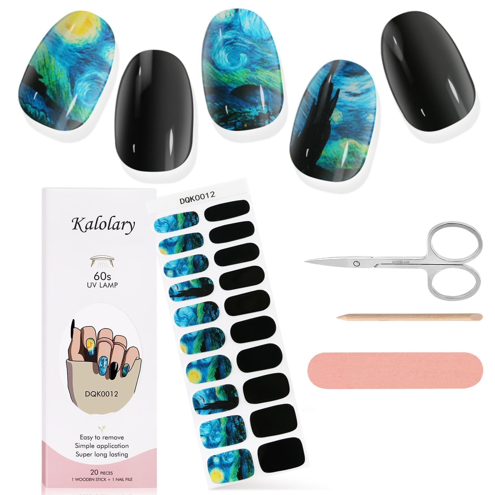 Kalolary Semi Cured Gel Nail Stickers, Starry Night Sky Full Wrap Nail Gel Polish Strips, Brighter Adhesive Real Gel Nail Polish Stickers for Birthday Gift(UV/LED Lamp Required)
