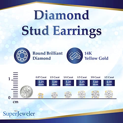 Diamond Earring Studs for Women and Men by SuperJeweler | 1/5 CT to ½ CT Diamonds | Sterling Silver, White or Yellow Gold Stud Earrings | Silicone Backs with Bonus Butterfly Backs