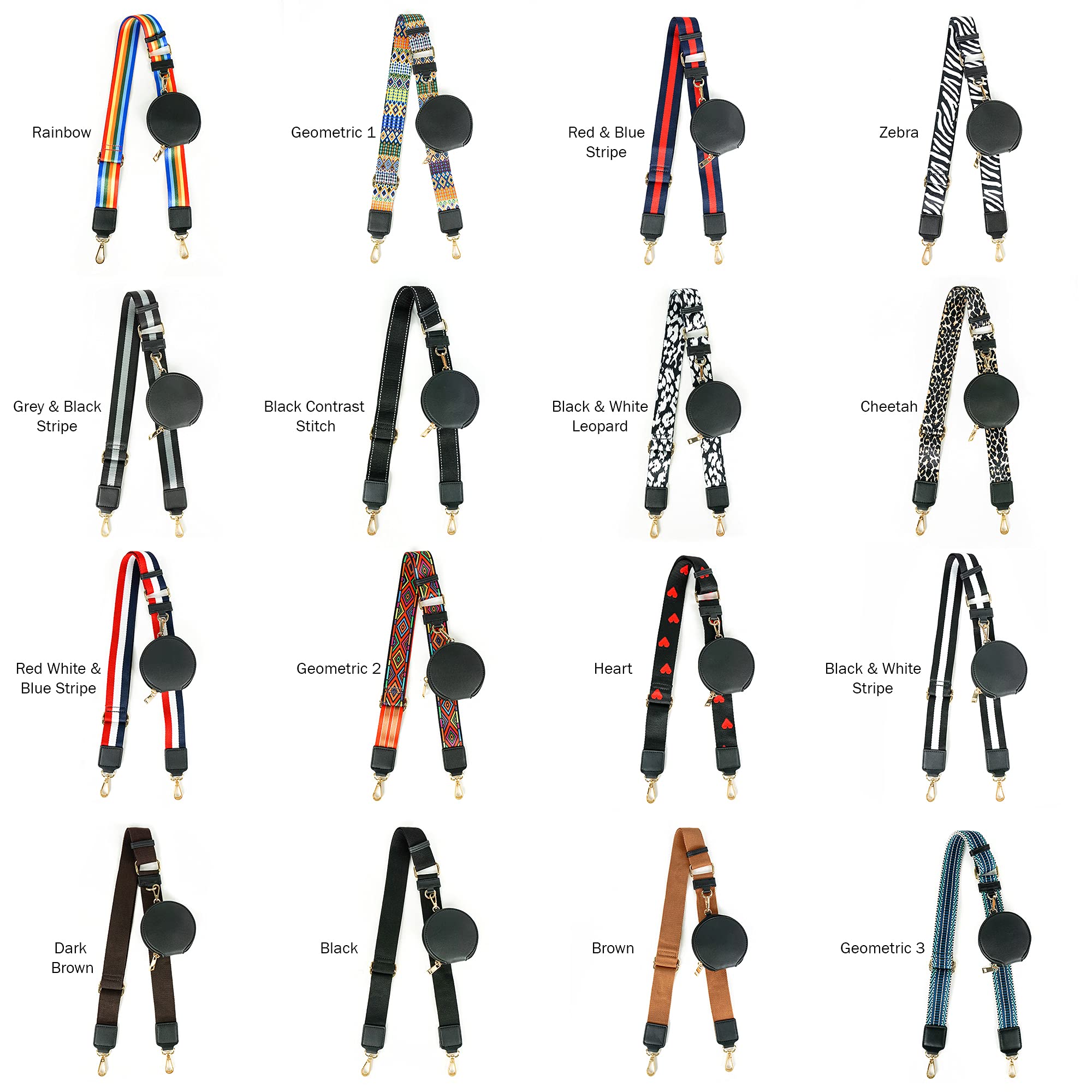 EVVE Wide Replacement Straps for Handbags with Coin Purse - For Over Shoulder Crossbody Bag, Guitar Style, Adjustable Length