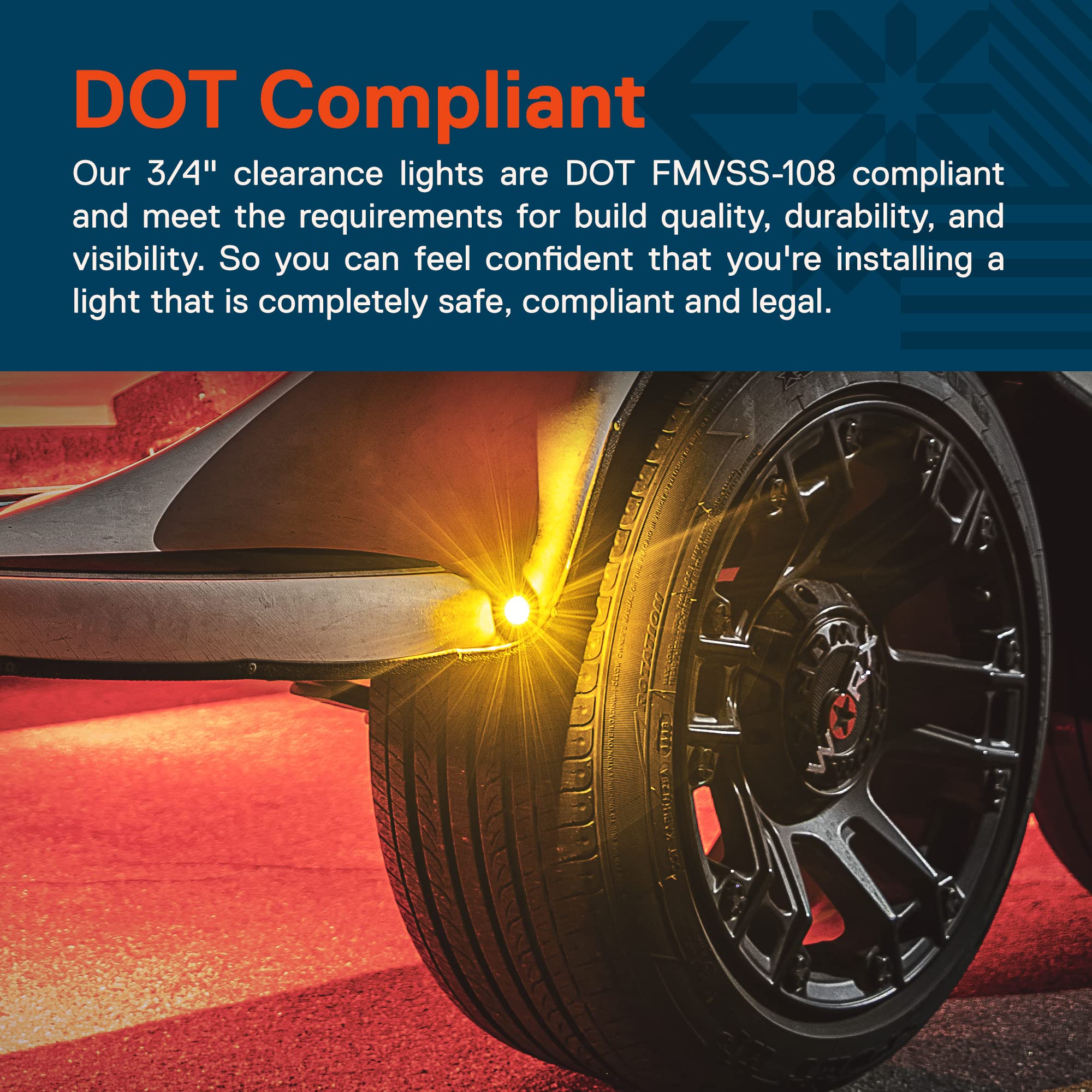 TRUE MODS 10pc 3/4" Inch Round Amber Trailer 12V LED Marker Light [3 Wire/DRL & Turn Signal] [DOT FMVSS 108] [SAE P2PC] [Semi-Spherical Output] [IP67 Waterproof] Small Marker Lights for Trailer Truck