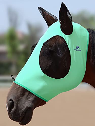 Mask Tech Horse Fly Mask Elasticity Breathable Fabric with UV Protection Soft Mesh for Horse Summer Mint L
