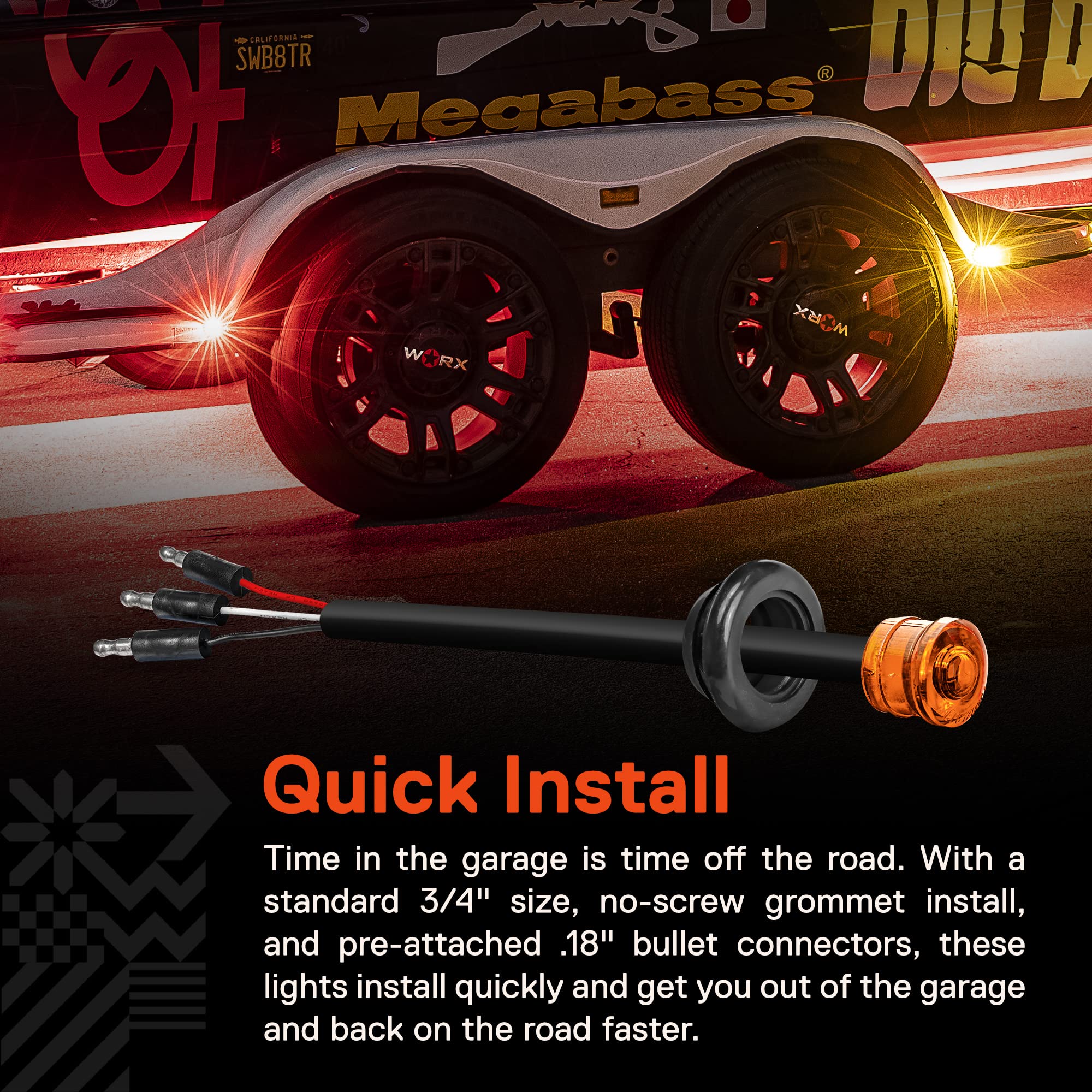 TRUE MODS 10pc 3/4" Inch Round Amber Trailer 12V LED Marker Light [3 Wire/DRL & Turn Signal] [DOT FMVSS 108] [SAE P2PC] [Semi-Spherical Output] [IP67 Waterproof] Small Marker Lights for Trailer Truck