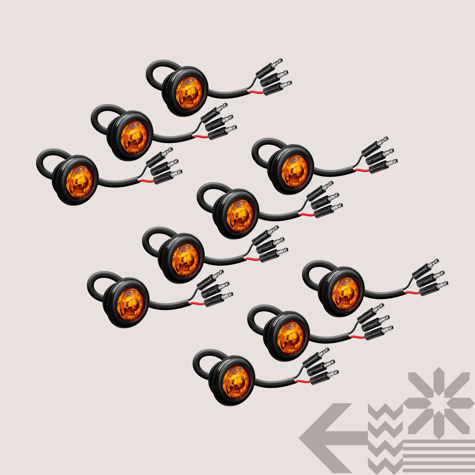 TRUE MODS 10pc 3/4" Inch Round Amber Trailer 12V LED Marker Light [3 Wire/DRL & Turn Signal] [DOT FMVSS 108] [SAE P2PC] [Semi-Spherical Output] [IP67 Waterproof] Small Marker Lights for Trailer Truck