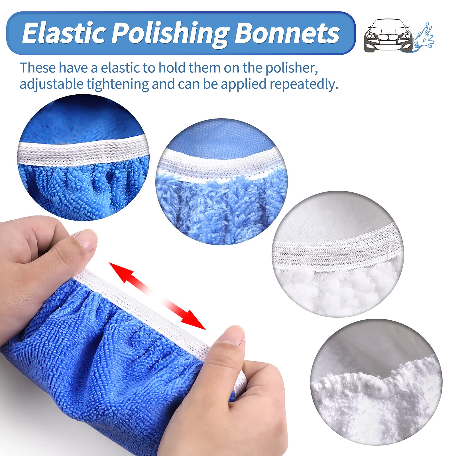 OTUAYAUTO 12PCS 7 Inch to 8 Inch Polishing Bonnets - Microfiber/Woolen/Cotton/Coral Fleece Car Buffing Bonnet for Most Automotive Polishers