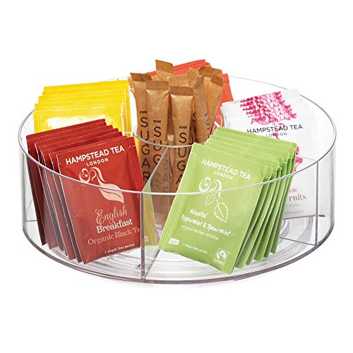 iDesigniDesign Recycled Plastic Extra-Large Bin, 10β x 8β x 5 & Cabinet Binz Divided Rotating Turntable Tea Packet Organizer, 9" x 9" x 3.01", CleariDesign