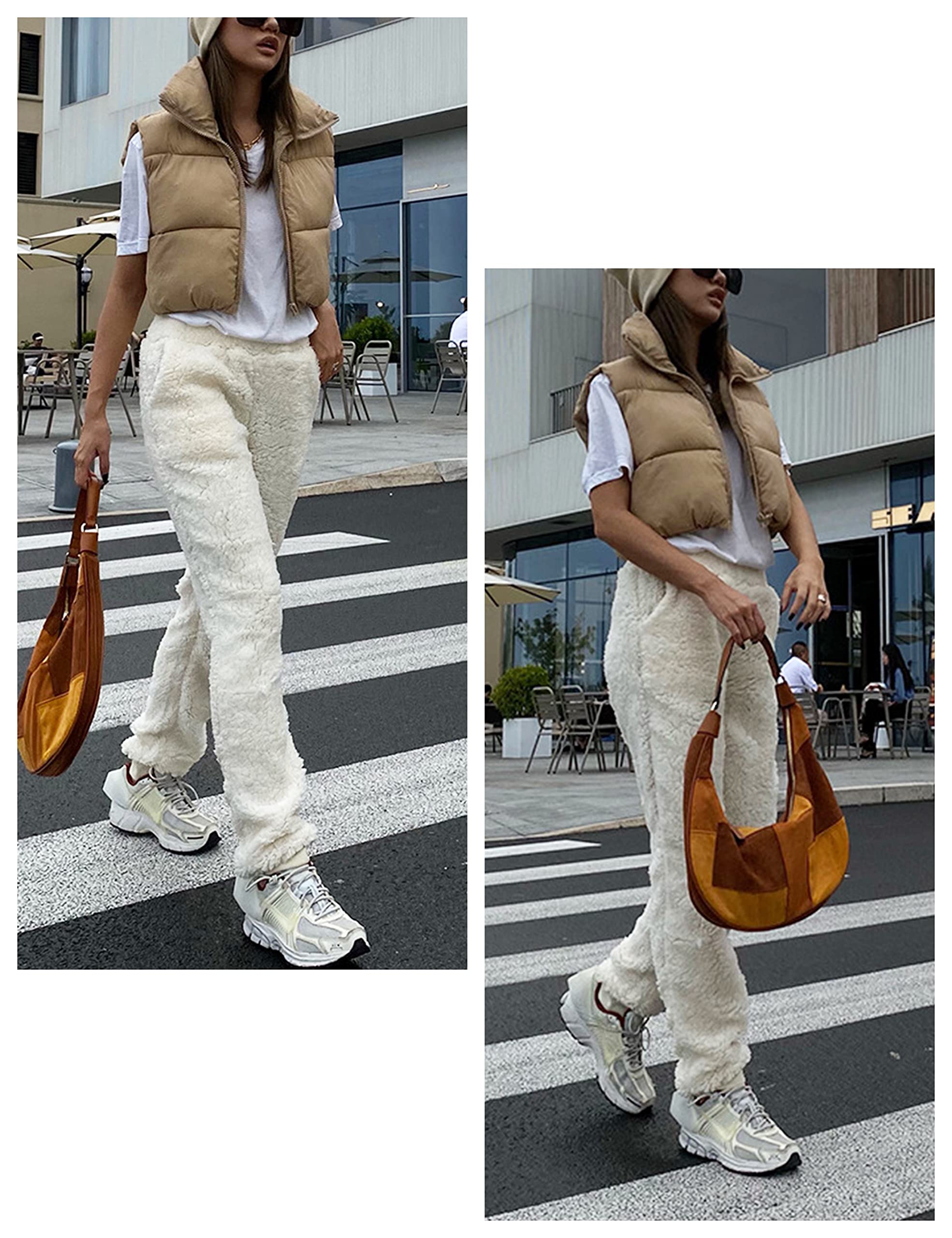 UANEO Cropped Puffer Vest Women Zip Up Stand Collar Sleeveless Padded Crop Puffy Vests (Khaki-M)