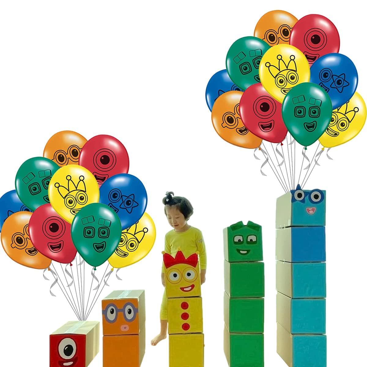 Shunhong 25pcs Number Block Latex Balloons, Assorted Colors, Children's Birthday Party Supplies