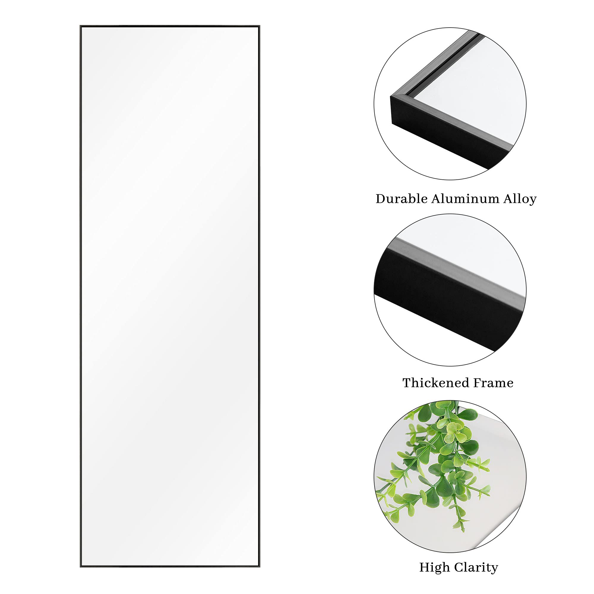 KIAYACI Full Length Floor Mirror with Stand 47"x16" Large Wall Mounted Full Body Mirror Horizontal/Vertical Bedroom Mirror Dressing Mirror Aluminum Alloy Frame Black