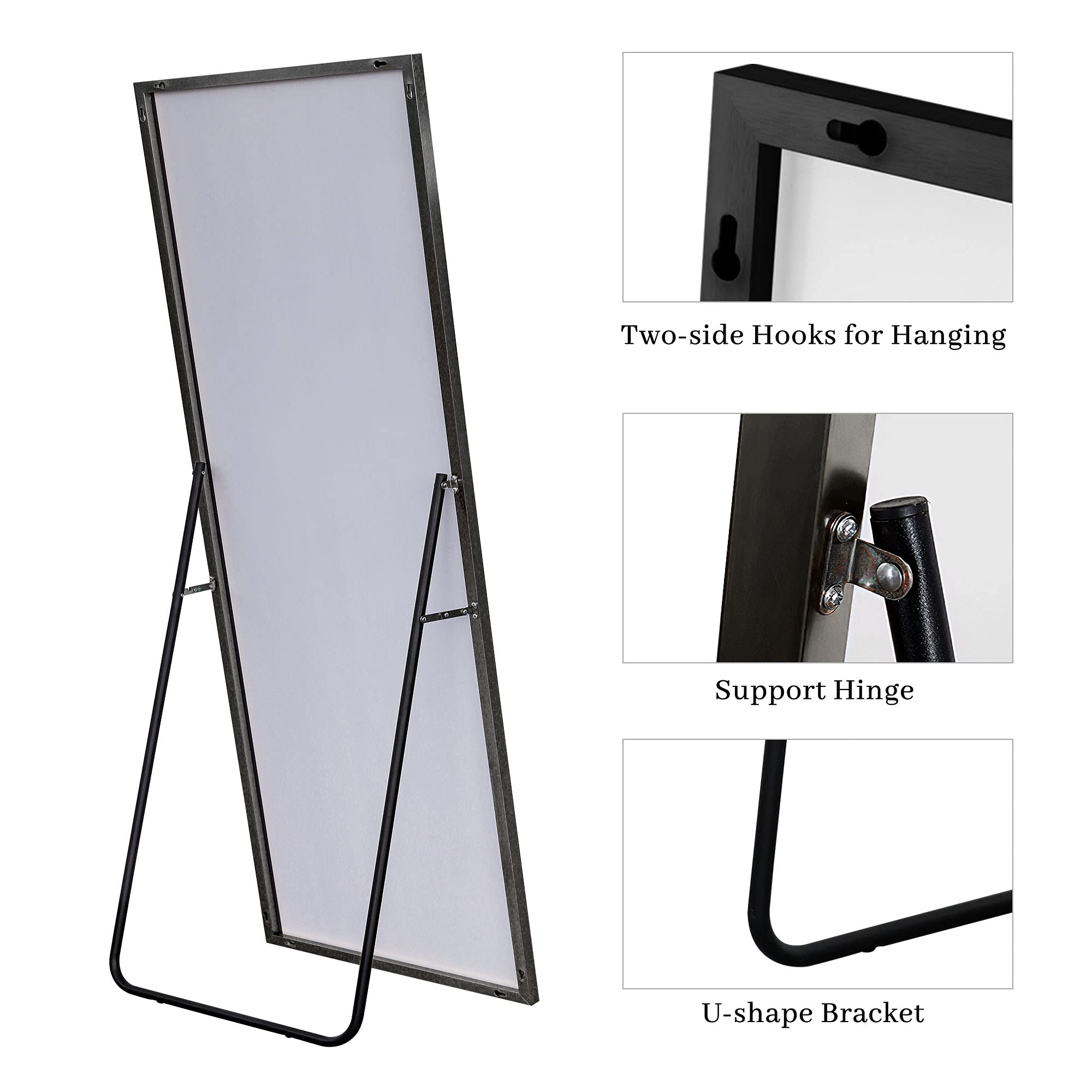 KIAYACI Full Length Floor Mirror with Stand 47"x16" Large Wall Mounted Full Body Mirror Horizontal/Vertical Bedroom Mirror Dressing Mirror Aluminum Alloy Frame Black